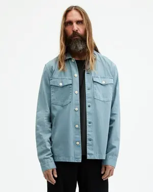 ALLSAINTS Spotter Long Sleeve Military Overshirt Dusty Blue