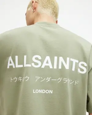 ALLSAINTS Underground Oversized Crew T-shirt Hemp Green/white
