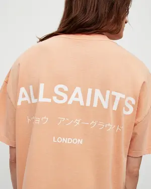 ALLSAINTS Underground Oversized Crew T-shirt Orange/cala White