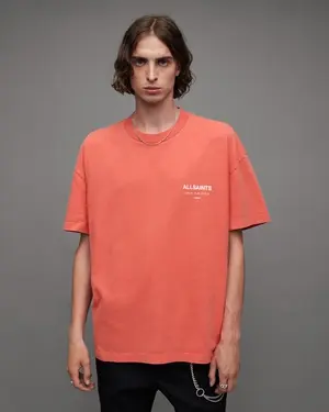 ALLSAINTS Underground Oversized Crew T-shirt Red/white