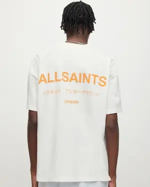 ALLSAINTS Underground Oversized Crew T-shirt White/orange