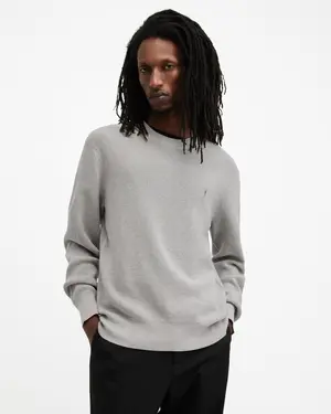 ALLSAINTS AllSaints Aspen Waffle Crew Neck Ramskull Sweater Cool Grey
