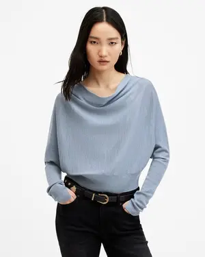 ALLSAINTS AllSaints Ridley Cropped Merino Wool Sweater Dusty Blue