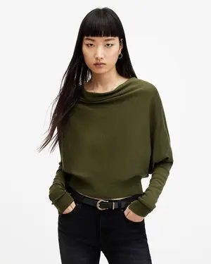 ALLSAINTS AllSaints Ridley Cropped Merino Wool Sweater Forest Green