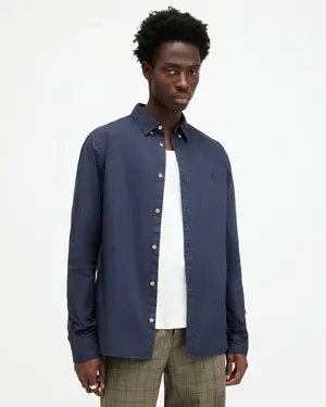 ALLSAINTS Hawthorne Ramskull Stretch Fit Shirt Admiral Blue