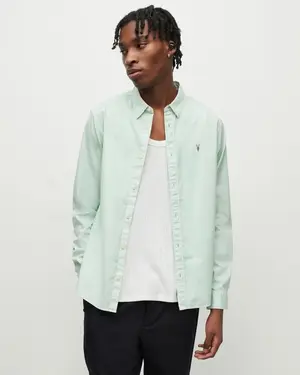 ALLSAINTS Hawthorne Ramskull Stretch Fit Shirt Aquatic Blue