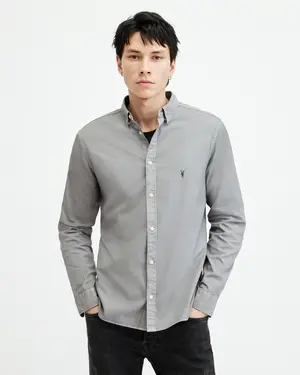 ALLSAINTS Hawthorne Ramskull Stretch Fit Shirt Ash Grey