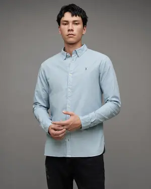 ALLSAINTS Hawthorne Ramskull Stretch Fit Shirt Chilled Blue