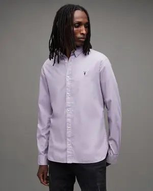 ALLSAINTS Hawthorne Ramskull Stretch Fit Shirt Spaced Lilac Purpl