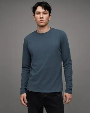 ALLSAINTS Brace Brushed Cotton Long Sleeve T-shirt Jade Blue