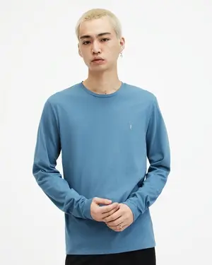 ALLSAINTS Brace Brushed Cotton Long Sleeve T-shirt Sur Blue