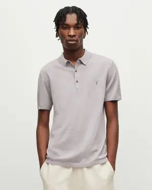 ALLSAINTS Mode Merino Short Sleeve Polo Shirt Ashed Purple Marl