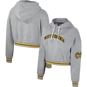 THE WILD COLLECTIVE West Virginia Mountaineers Cropped Shimmer Pullover Hoodie - Heather Gray