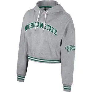 THE WILD COLLECTIVE Michigan State Spartans Cropped Shimmer Pullover Hoodie