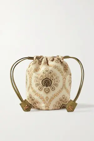 Etro Leather-trimmed Printed Duchesse-satin Pouch - Neutrals