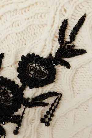 Erdem Lace-trimmed Embellished Cable-knit Wool-blend Sweater