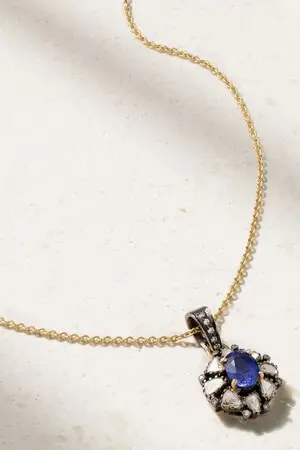 AMRAPALI LONDON 18-karat Rhodium-plated Diamond And Sapphire Necklace - Gold