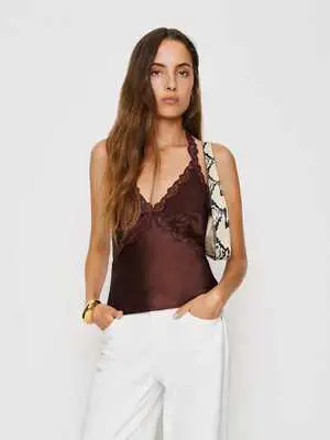 REFORMATION Monica Silk Top - Brown