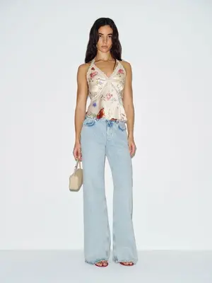 REFORMATION Monica Silk Top Ivory