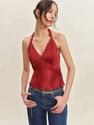REFORMATION Monica Silk Top - Red
