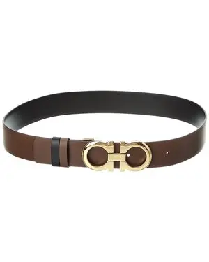 FERRAGAMO Ferragamo Gancini Reversible & Adjustable Leather Belt Black
