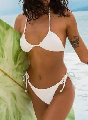 BILLABONG Tanlines Tie Side Tanga Bikini Bottom In White Beige