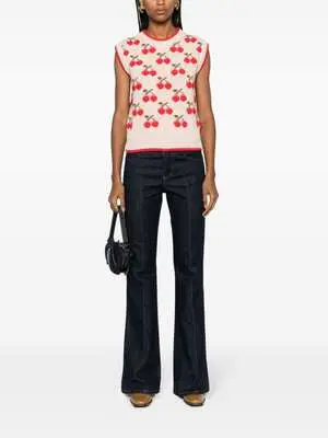 La DoubleJ Cherry Intarsia-knit Vest - White
