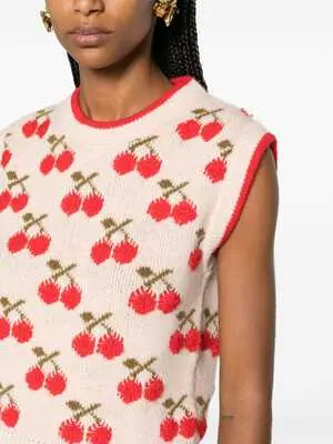 La DoubleJ Cherry Intarsia-knit Vest - White