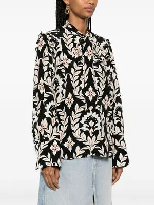 La DoubleJ Ascot Floral-print Silk Shirt - Black