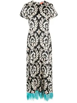 La DoubleJ Swing Feather-trim Dress - Black