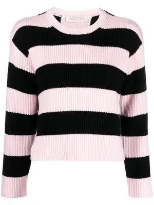 Valentino Garavani Striped Virgin Wool Jumper - Black