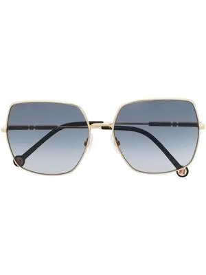 Carolina Herrera Logo Engraved Square Frame Sunglasses - Gold