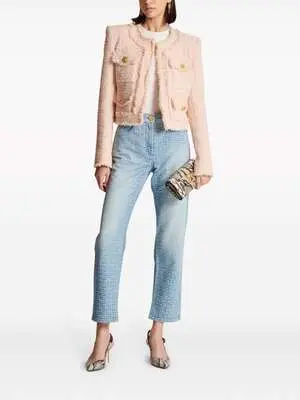 Balmain Collarless Tweed Jacket - Pink