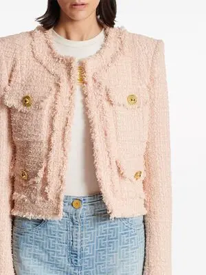 Balmain Collarless Tweed Jacket - Pink