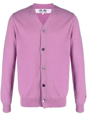 Play Comme Des Garcon Heart-patch Wool Cardigan - Purple