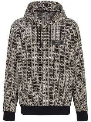 Balmain Monogram-jacquard Logo-appliqué Hoodie
