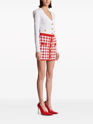 Balmain Gingham Fine-knit Miniskirt - Red