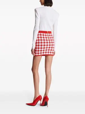 Balmain Gingham Fine-knit Miniskirt - Red