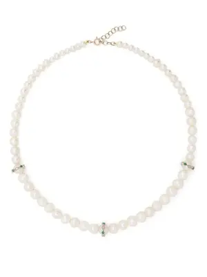 Pascale Monvoisin Chelsea N°2 Pearl, Diamond, And Emerald Necklace - White