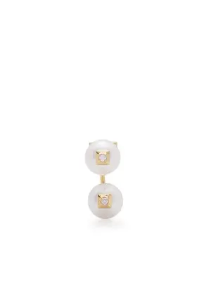 EERA 18kt Yellow Double Pearl And Diamond Stud Earring - Gold