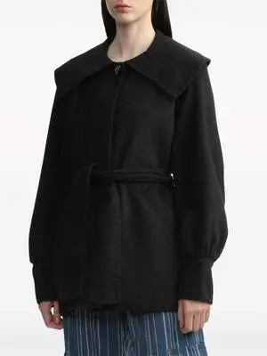 GANNI Belted-waist Wool-blend Jacket - Black