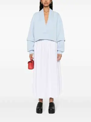 IOANA CIOLACU V-neck Cotton-blend Sweatshirt - Blue