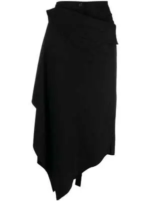 Yohji Yamamoto Asymmetric Draped Midi Skirt - Black