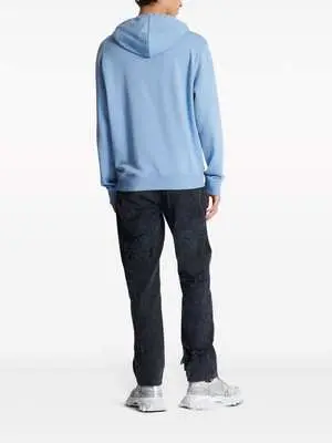 Balmain Logo-print Organic Cotton Hoodie - Blue