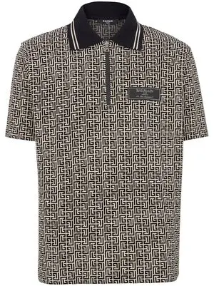 Balmain Pb Labyrinth Jacquard Polo Shirt - Black