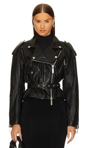 CAMILA COELHO Ambrosia Leather Moto Jacket