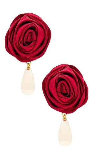 PETIT MOMENTS Rosette Pearl Drop Earrings - Crimson