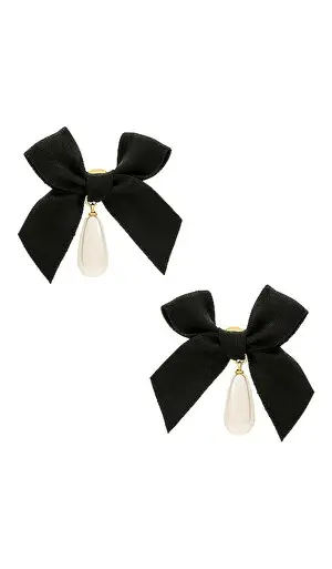 PETIT MOMENTS Bow Drop Pearl Earrings - Black