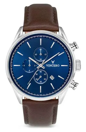 VINCERO Vincero Chrono S2 Chronograph Leather Strap Watch Blue/brown