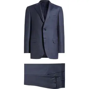 Canali Siena Regular Fit Denim Effect Wool Suit - Navy